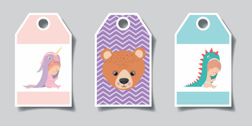 Set cute babies inside labels design Royalty Free Vector