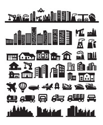 City town icons set signs and symbols Royalty Free Vector
