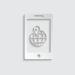 Paper mobile phone icon map point sign Royalty Free Vector