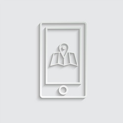 Paper mobile phone icon map point sign Royalty Free Vector