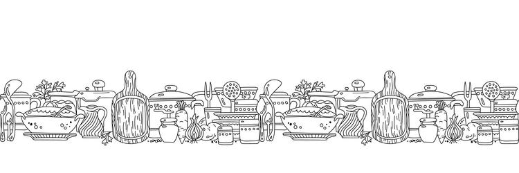 Seamless border kitchen utensils and vegetables Vector Image