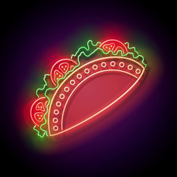 Taco logo neon sign on mexican food tacos Vector Image