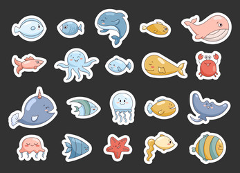 Cartoon aquatic animals sticker bookmark fish Vector Image