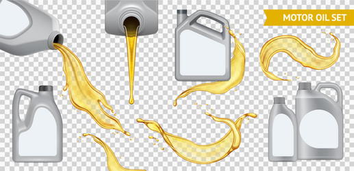 Realistic motor oil transparent icon set Vector Image