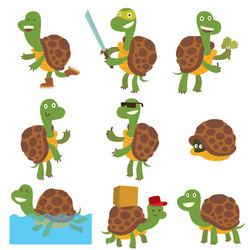 Happy turtle cartoon collection set Royalty Free Vector