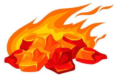 Hot smoldering coal cartoon icon burning charcoal Vector Image