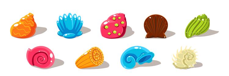 Colorful shells and conch sea element set Vector Image