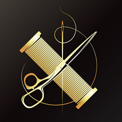Scissors and golden needle thread Royalty Free Vector Image