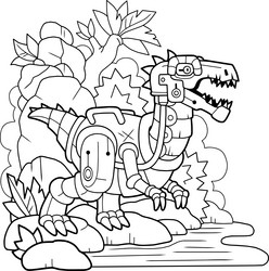 Cartoon dinosaur robot coloring book for children Vector Image