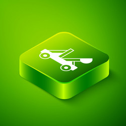 Isometric old medieval wooden catapult shooting Vector Image