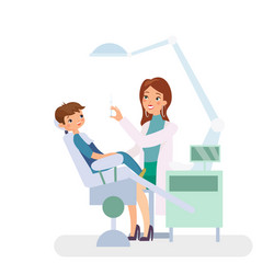 Cartoon little boy having his teeth checked Vector Image