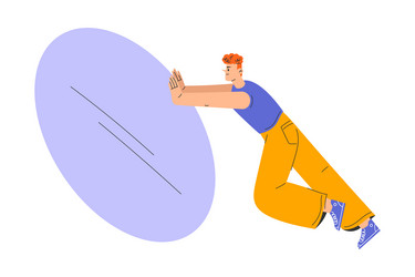 Man character pushing big blue rectangle shape Vector Image