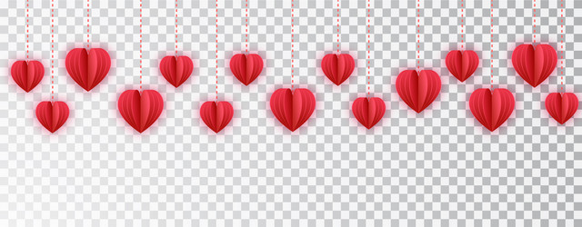 Red paper hearts garland border cut Royalty Free Vector