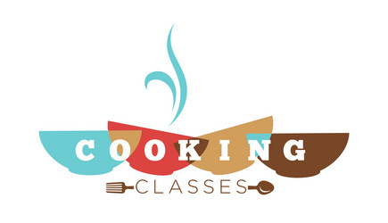 Cooking lessons flat logotype cartoon Royalty Free Vector