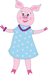 Girl was using cute pig puppet Royalty Free Vector Image