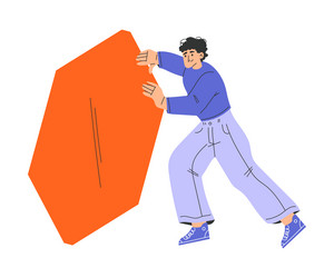 Man character pushing up big orange shape Vector Image
