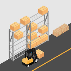 Warehouse workers operating forklift and handling Vector Image