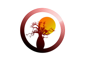 Boab or baobab tree silhouette set on sunset logo Vector Image