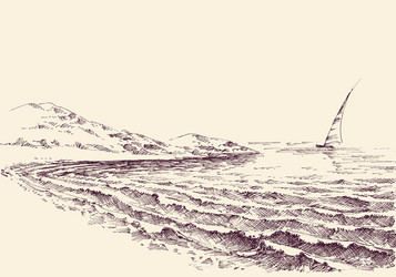 Sea view from window hand drawing Royalty Free Vector Image