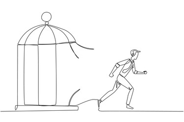 Continuous one line drawing businessman trapped Vector Image