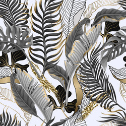 Seamless pattern with tropical leaves on white Vector Image