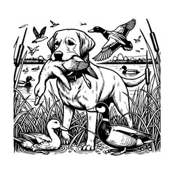 Ai-generated labrador retriever hunting duck in Vector Image