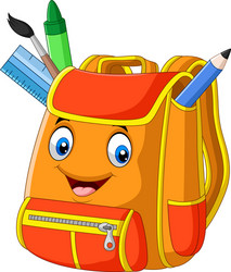 Cartoon purple school backpack holding pencil Vector Image