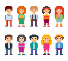Pixel characters i love art Royalty Free Vector Image