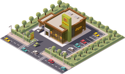 Isometric low poly fast food restaurant Royalty Free Vector
