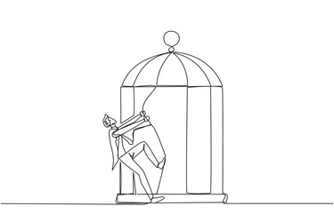 Single continuous line drawing businessman pull Vector Image