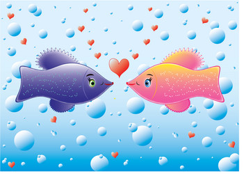 Two Fish Kissing Cartoon