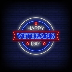 Happy veterans day neon signs style text Vector Image