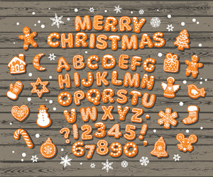 Merry christmas text composed of gingerbread Vector Image