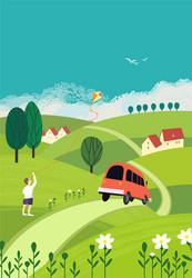 Farm landscape with green Royalty Free Vector Image