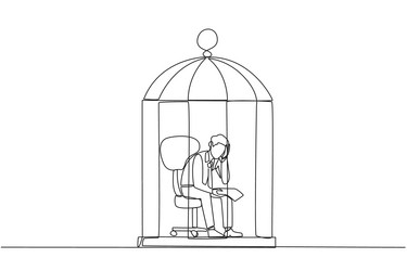 Continuous one line drawing businessman trapped Vector Image