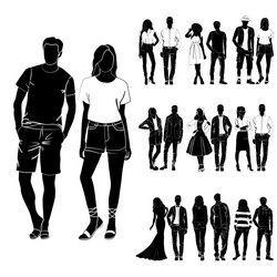 Set trendy guys and girls fashionable Royalty Free Vector