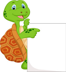 Cute turtle cartoon with blank sign Royalty Free Vector