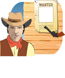Man with cowboy hat and gun western gunfighter Vector Image