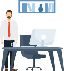 Man on desk with computer design Royalty Free Vector Image