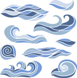 Stylized blue waves set Royalty Free Vector Image