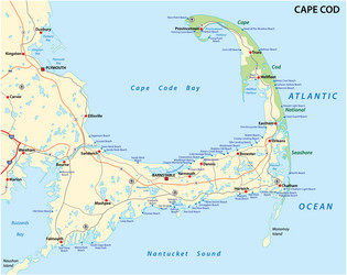 Cape cod road map united states Royalty Free Vector Image