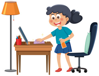 Girl sweep the leaves on floor Royalty Free Vector Image