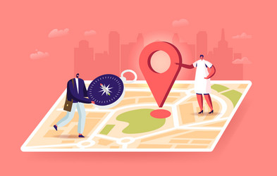 Tiny characters at huge location map people use Vector Image