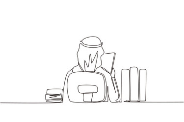 Single continuous line drawing back view of young Vector Image