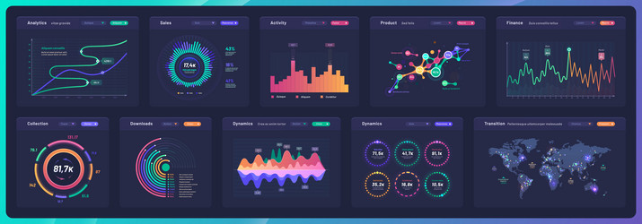 Dashboard data charts graphs and info diagrams Vector Image Dashboard data charts graphs and info diagrams Vector Image