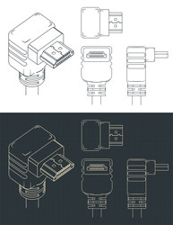 Hdmi male plug blueprints Royalty Free Vector Image