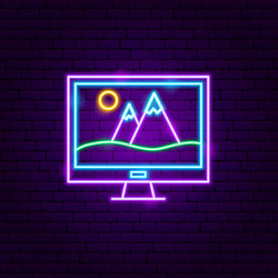 Computer with checkmark neon icon approved Vector Image