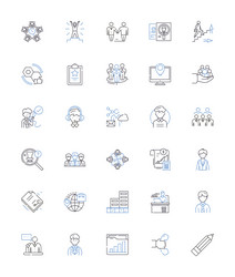 Collaborative reviewing line icons collection Vector Image