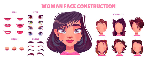 Old woman character face construction set Vector Image