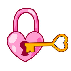 Pink heart lock and golden key Royalty Free Vector Image